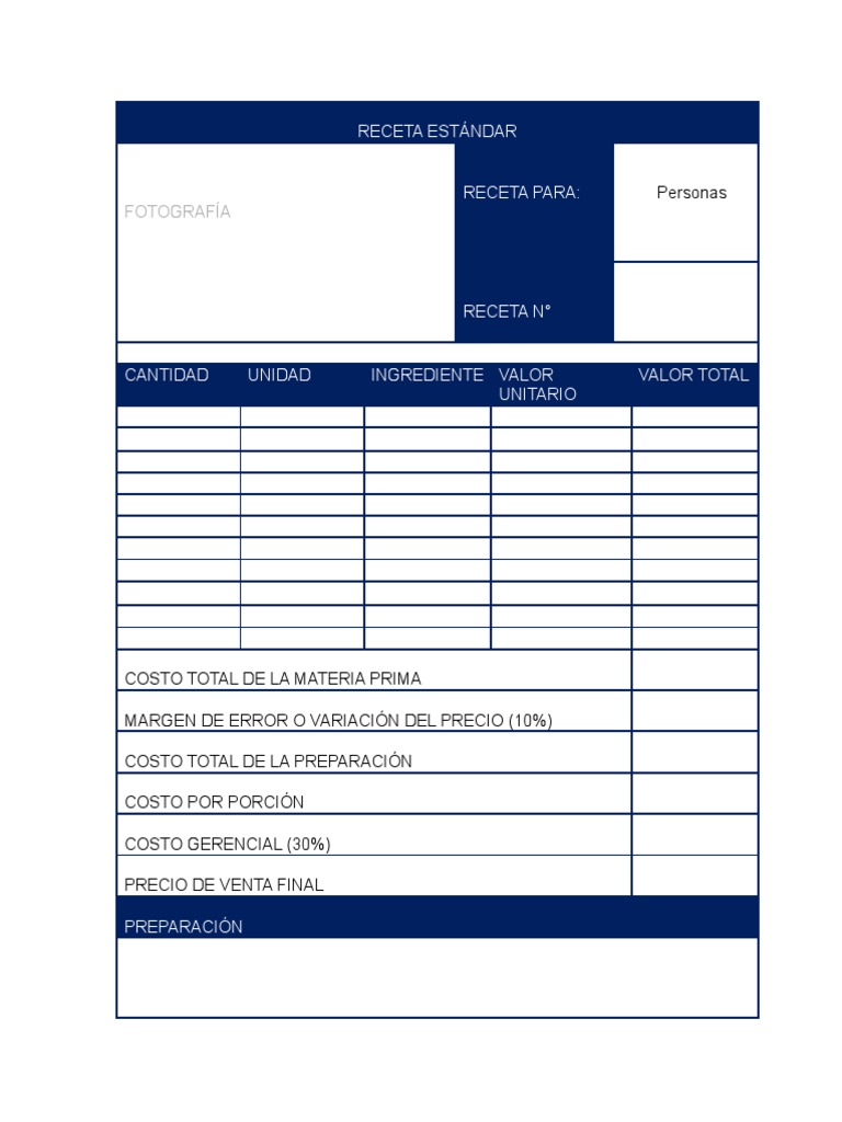 RECETA ESTÁNDAR FORMATO Formato | PDF