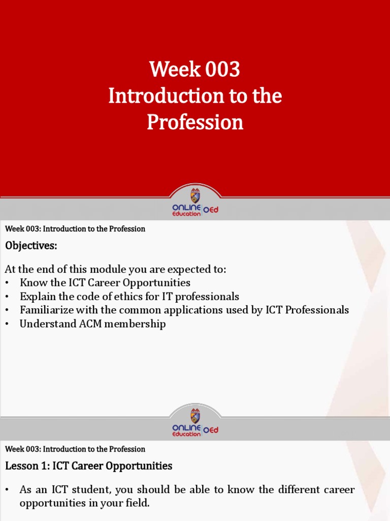 Week 3 - Introduction To The Profession - Presentation | PDF ...