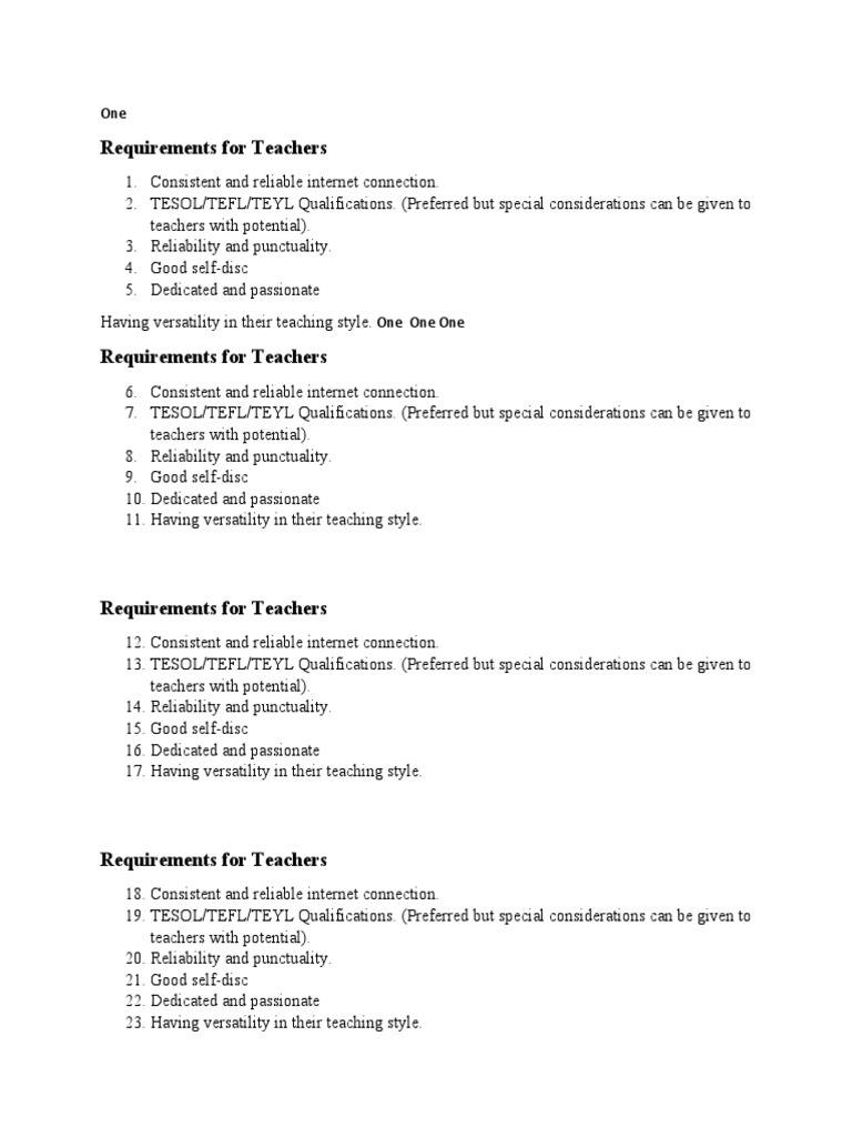 Requirements For Teachers | PDF
