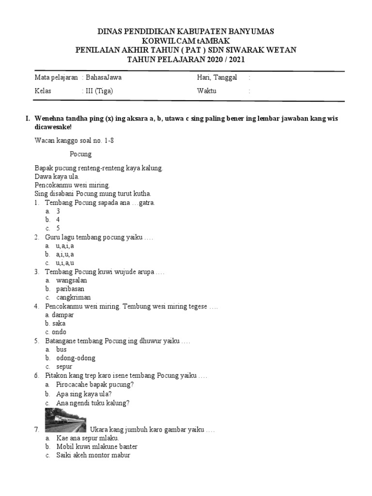Soal PAT Bahasa Jawa Kelas 3 SD | PDF