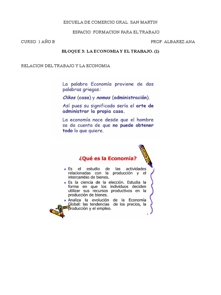 Bloque 3 Economia y Trabajo 1ro B Semi | PDF | Division de trabajo ...