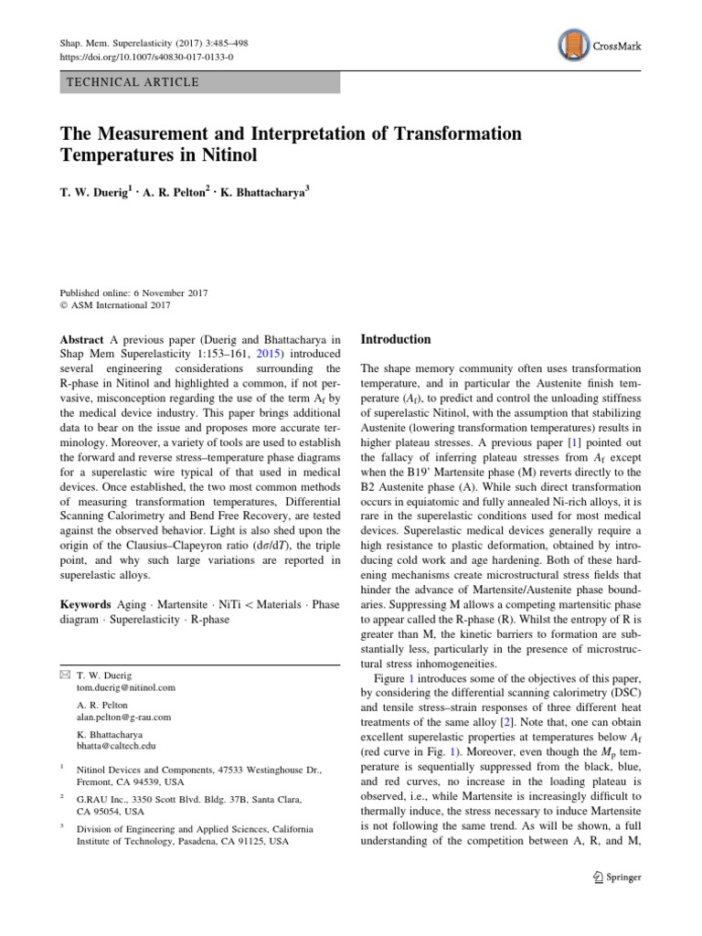 Nitinol Transformation Temperature Insights | PDF | Deformation ...