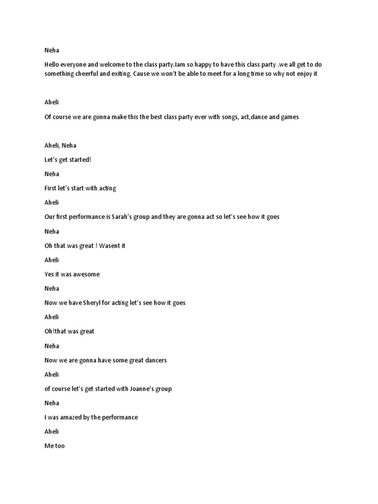 Class Party Script | PDF