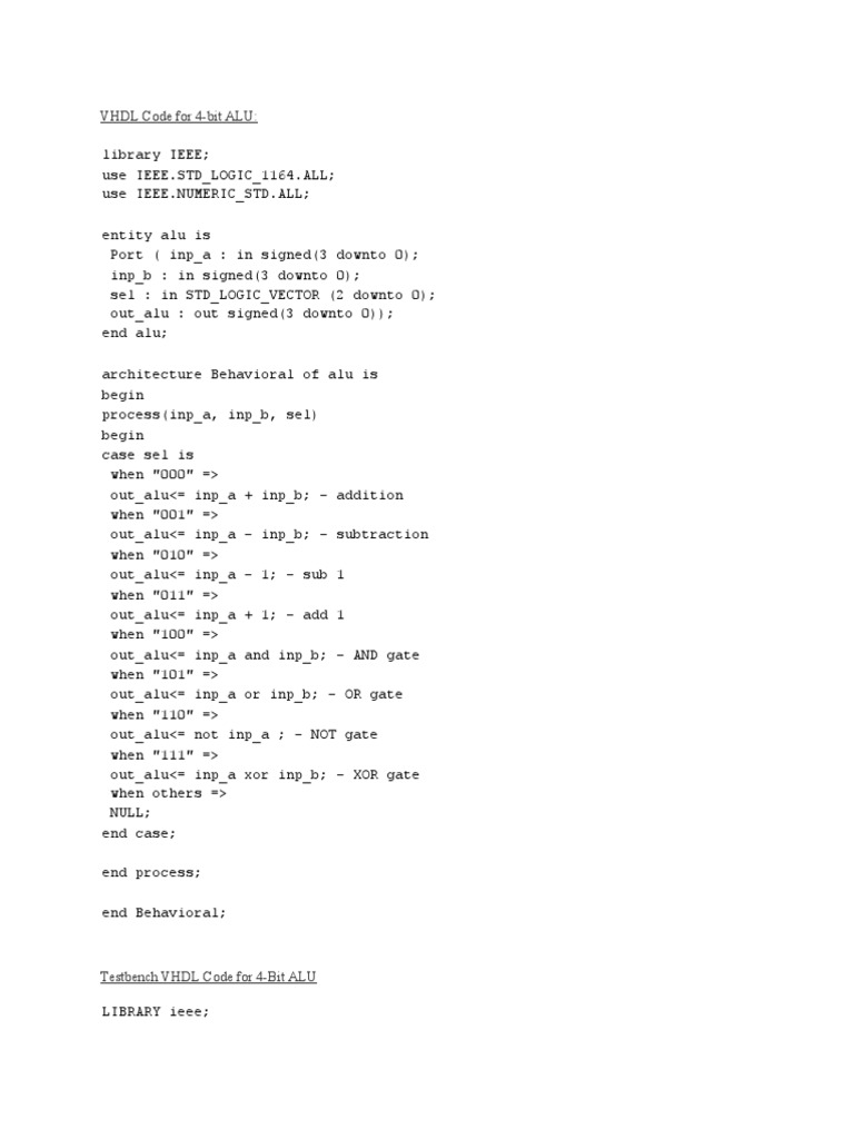 VHDL Code For 4-Bit ALU | PDF