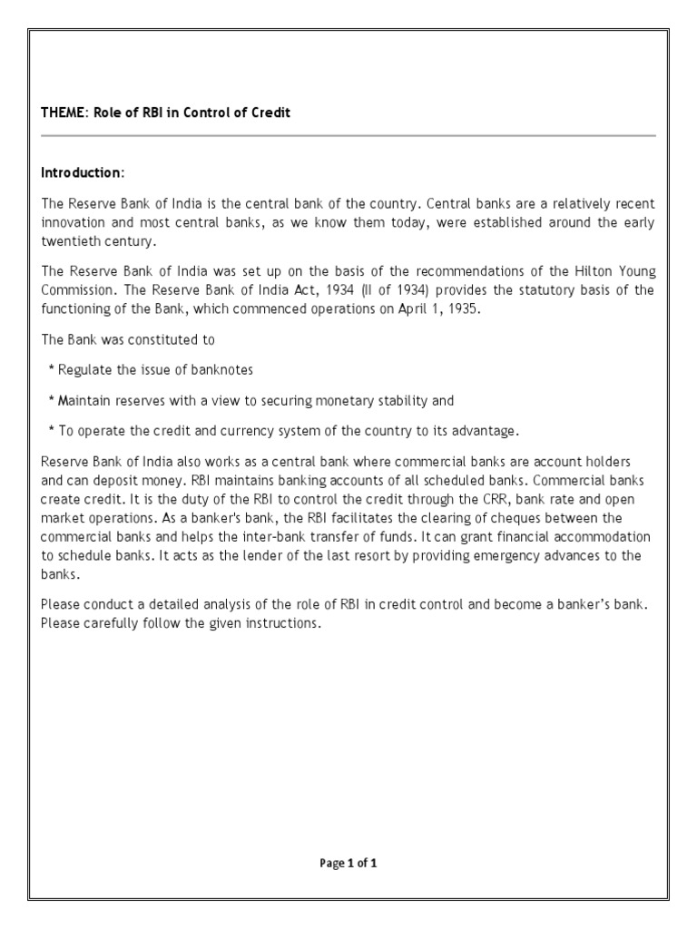 THEME: Role of RBI in Control of Credit | PDF
