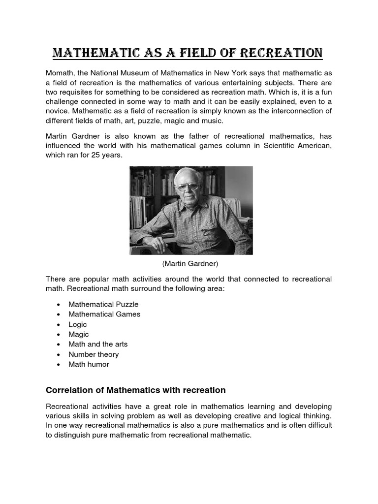 Mathematic As A Field of Recreation | PDF | Recreational Mathematics ...