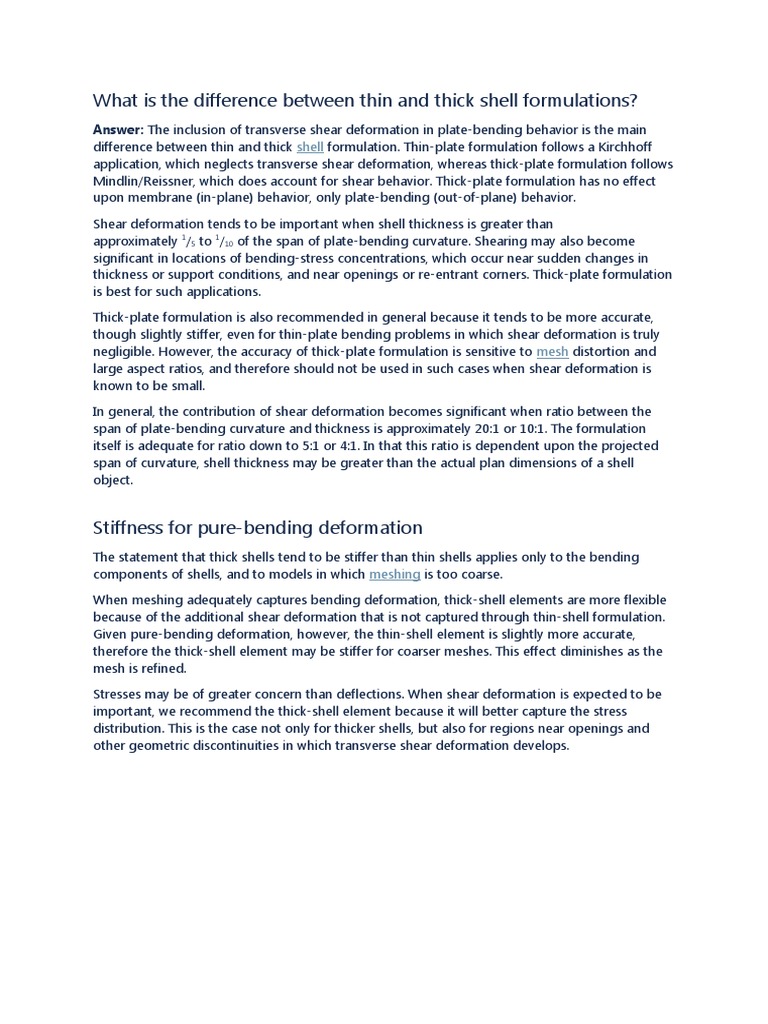 What Is The Difference Between Thin and Thick Shell Formulations | PDF ...