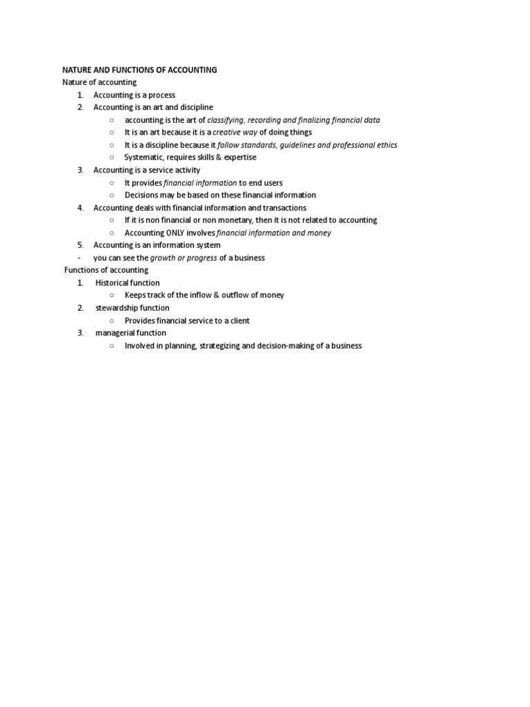 Accounting Grade 10 Nature and Functions | PDF