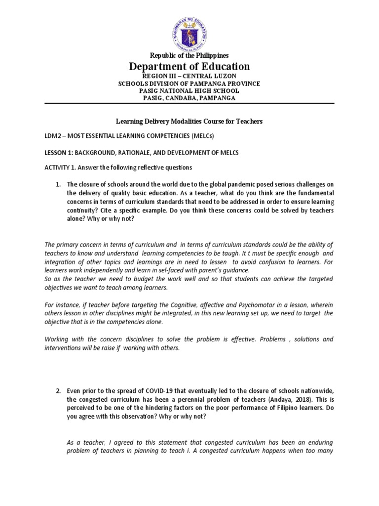 Department of Education: Republic of The Philippines | PDF | Curriculum ...