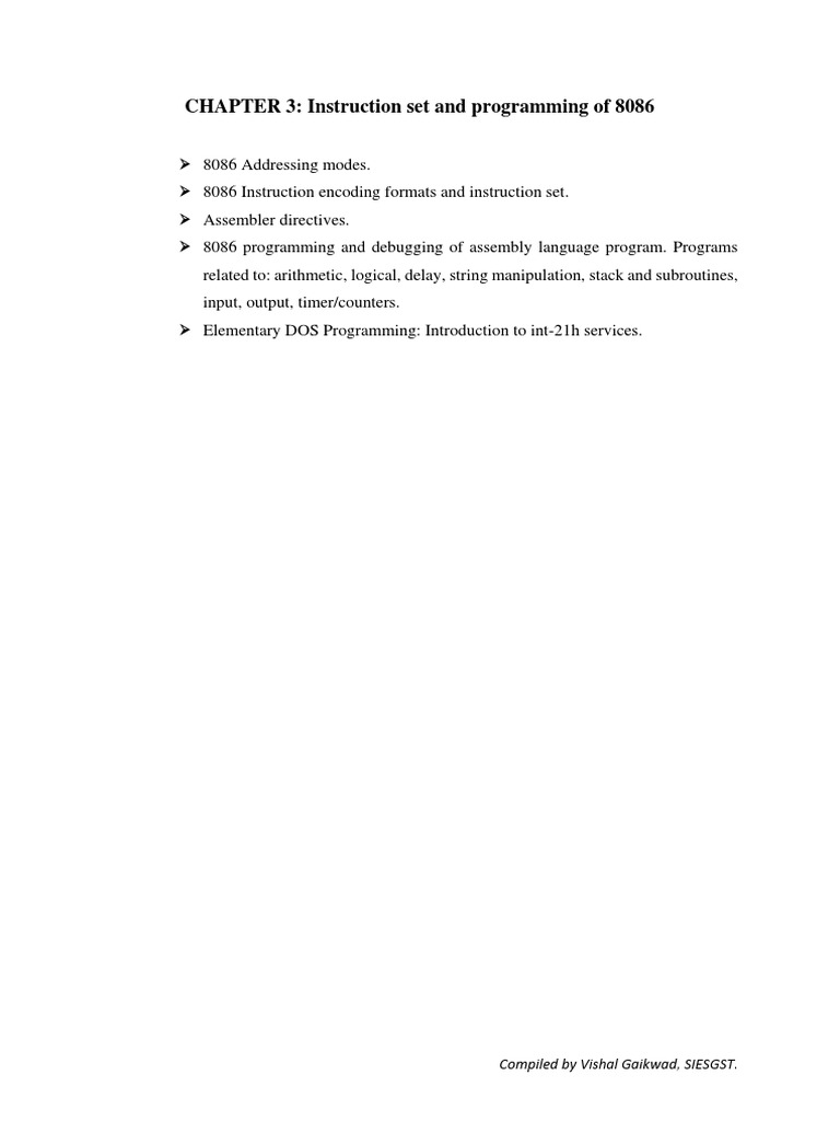 CHAPTER 3: Instruction Set and Programming of 8086: Compiled by Vishal Gaikwad, SIESGST | PDF ...