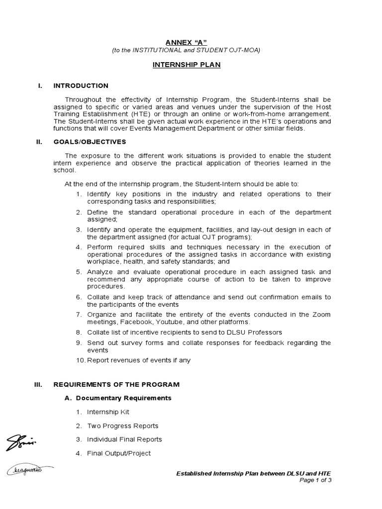 Annex A - OJT Internship Plan Culture and Arts Office and Cai, Carpio, Conty, & Guerrero | PDF ...