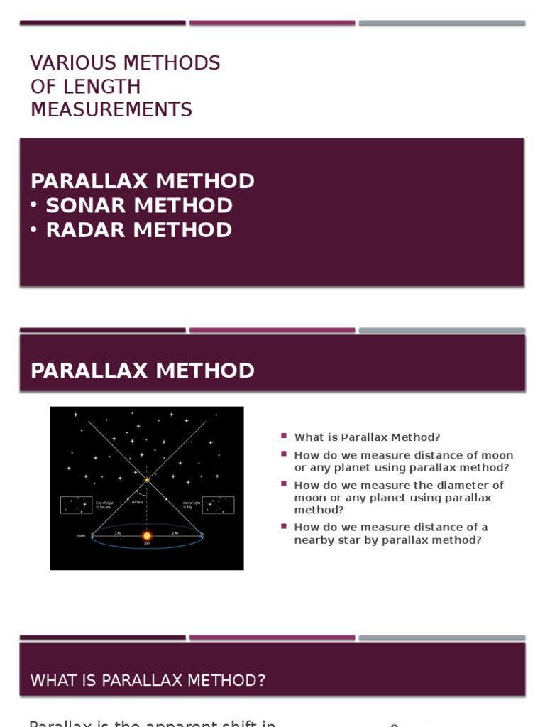 Various Methods of Length Measurements: Parallax Method | PDF | Sonar ...