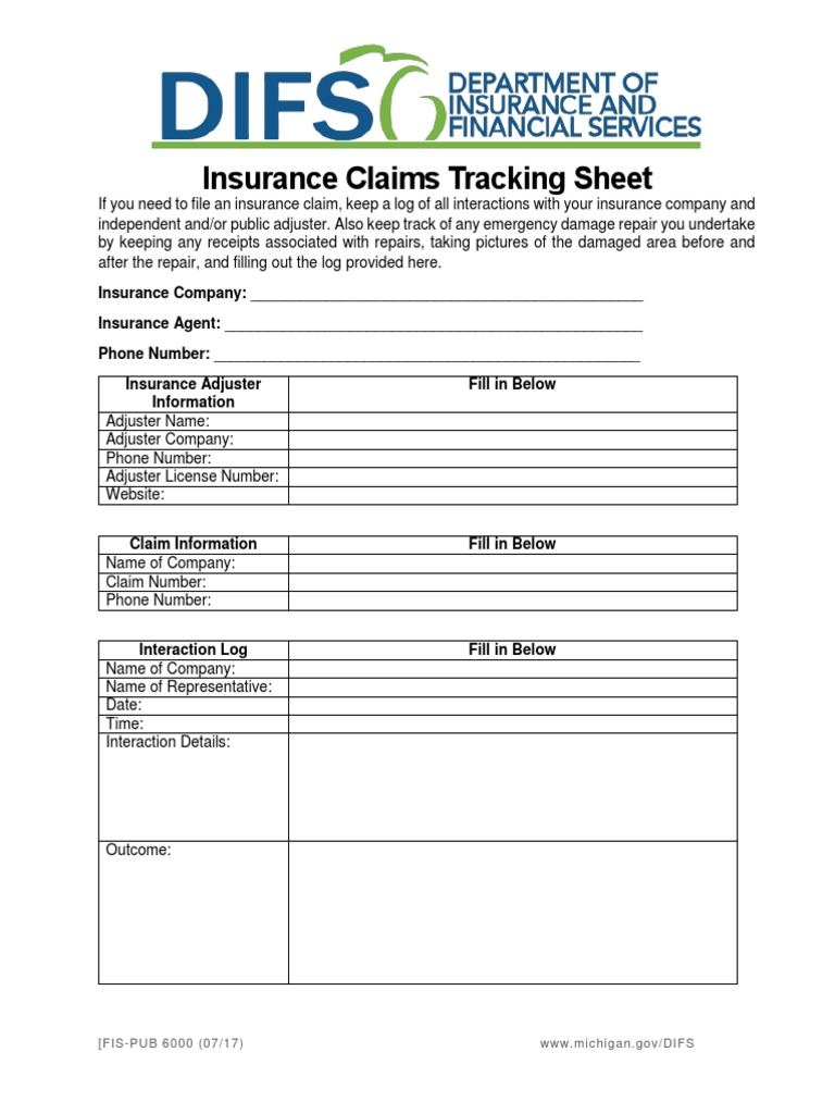 Insurance Claims Tracking Sheet | PDF