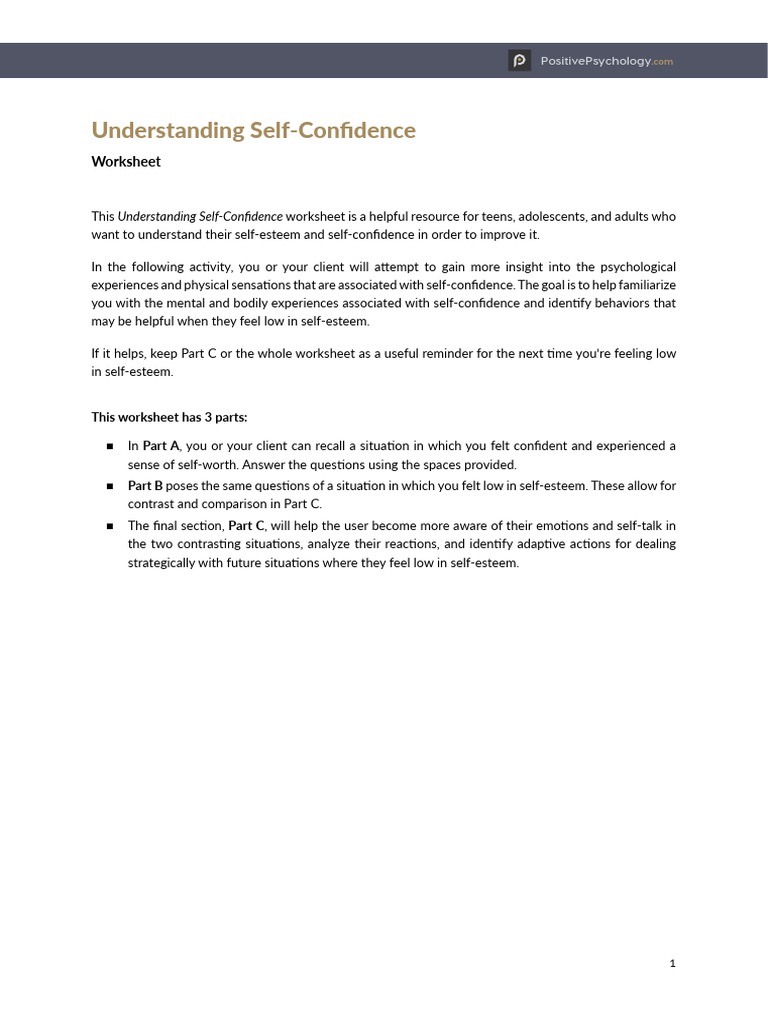 Understanding Self Confidence Worksheet | PDF | Self Esteem | Adolescence
