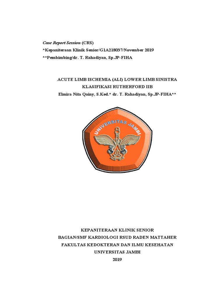 CRS Acute Limb Ischemia (Ali) Lower Limb Sinistra Klasifikasi ...