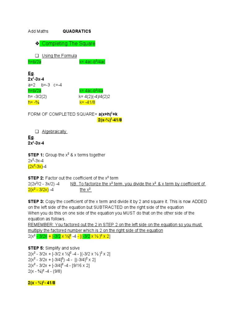 Add Maths QUADRATICS | PDF | Quadratic Equation | Mathematical Objects