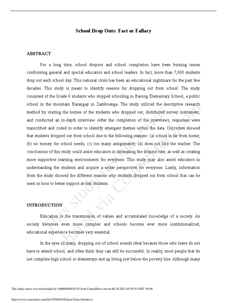 This Study Resource Was: School Drop Outs: Fact or Fallacy | PDF ...