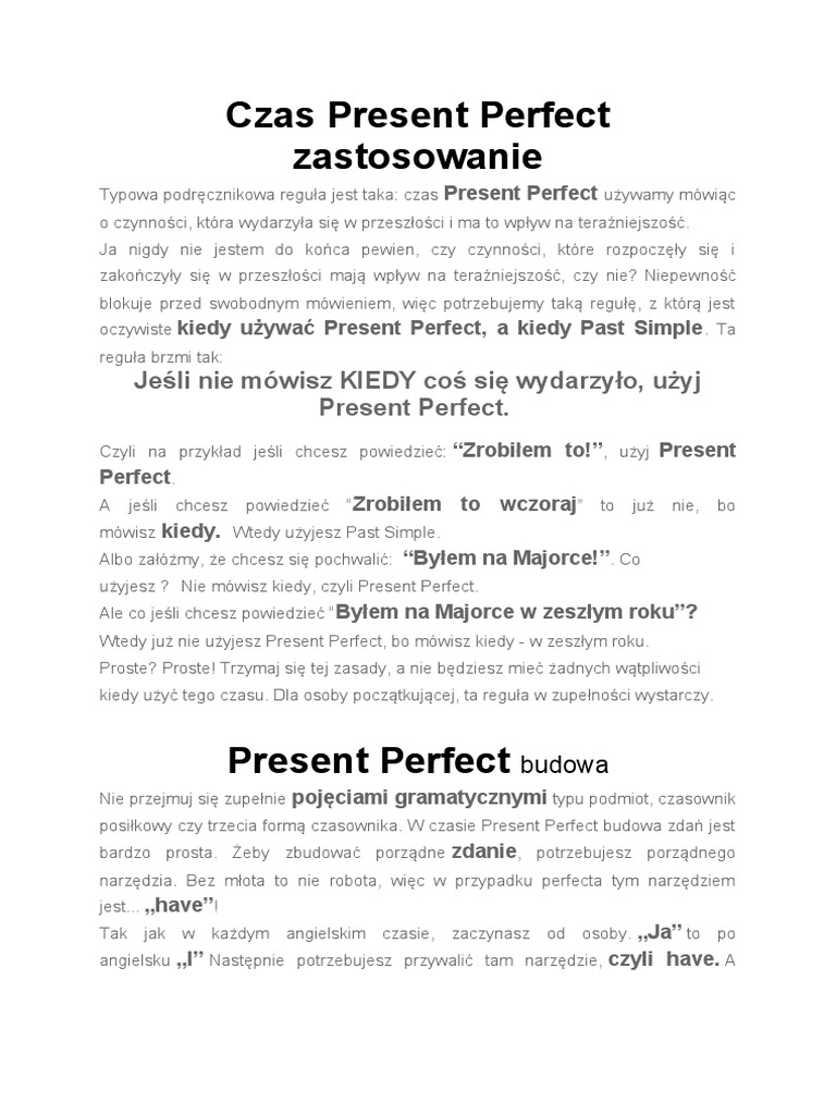 Czas Present Perfect Zastosowanie | PDF