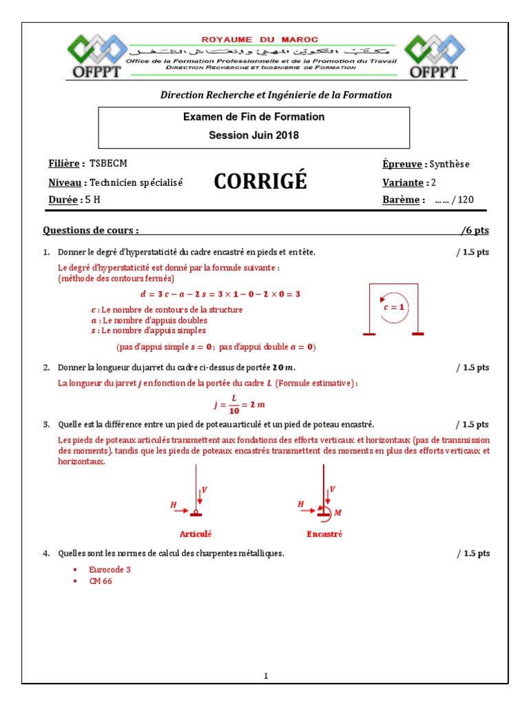 Examen FF 2018 Corrigé V2 | PDF | Flambage | Ingénierie mécanique