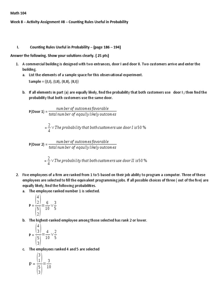 Week 8 - Activity-Assignment - Counting Rules of Probability | PDF ...
