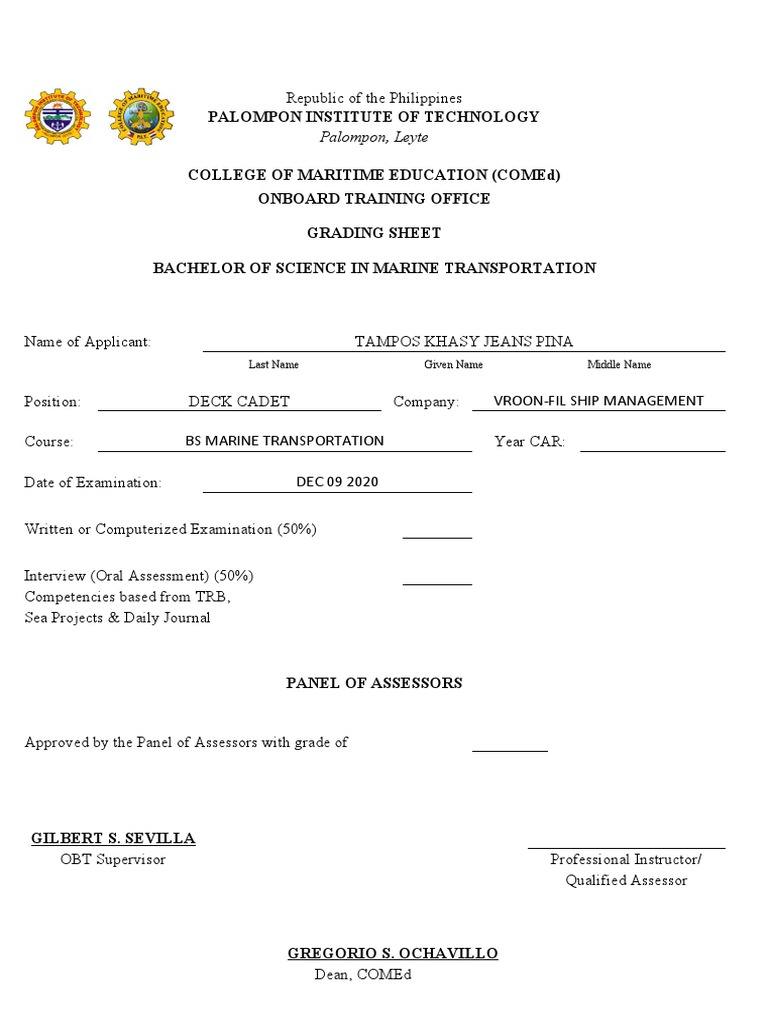Grading Sheet For Online BS Processing BSMT | PDF