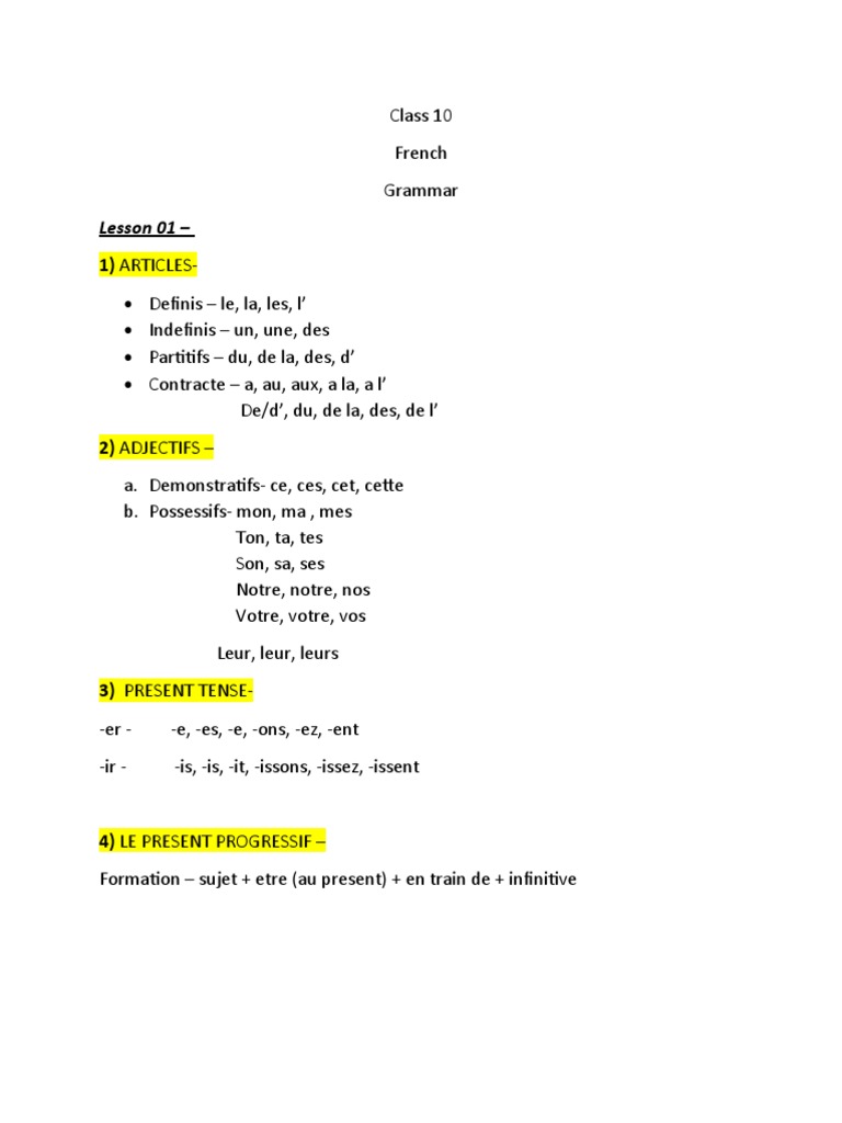 Class 10 French Chapter 1 | PDF