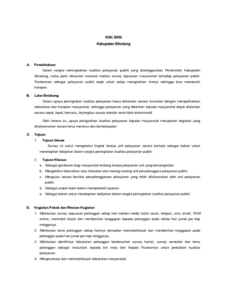 Contoh KAK SKM Puskesmas | PDF | Karier & Perkembangan | Bisnis