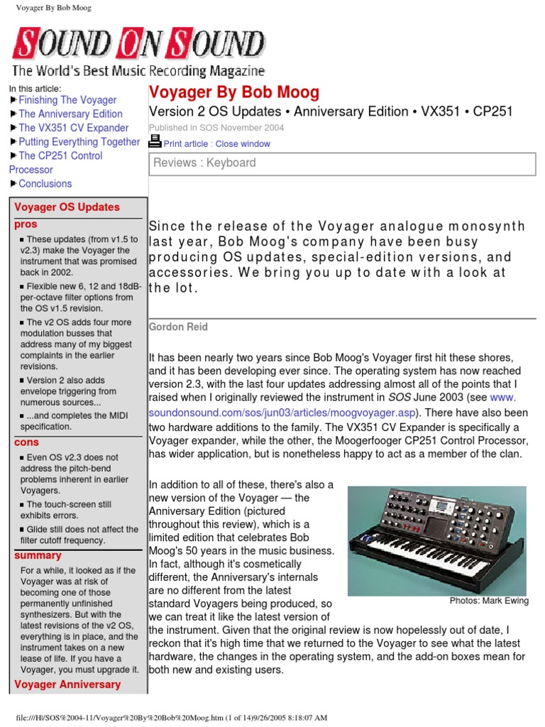 Voyager OS Updates Moog Voyager | PDF | Synthesizer | Low Pass Filter