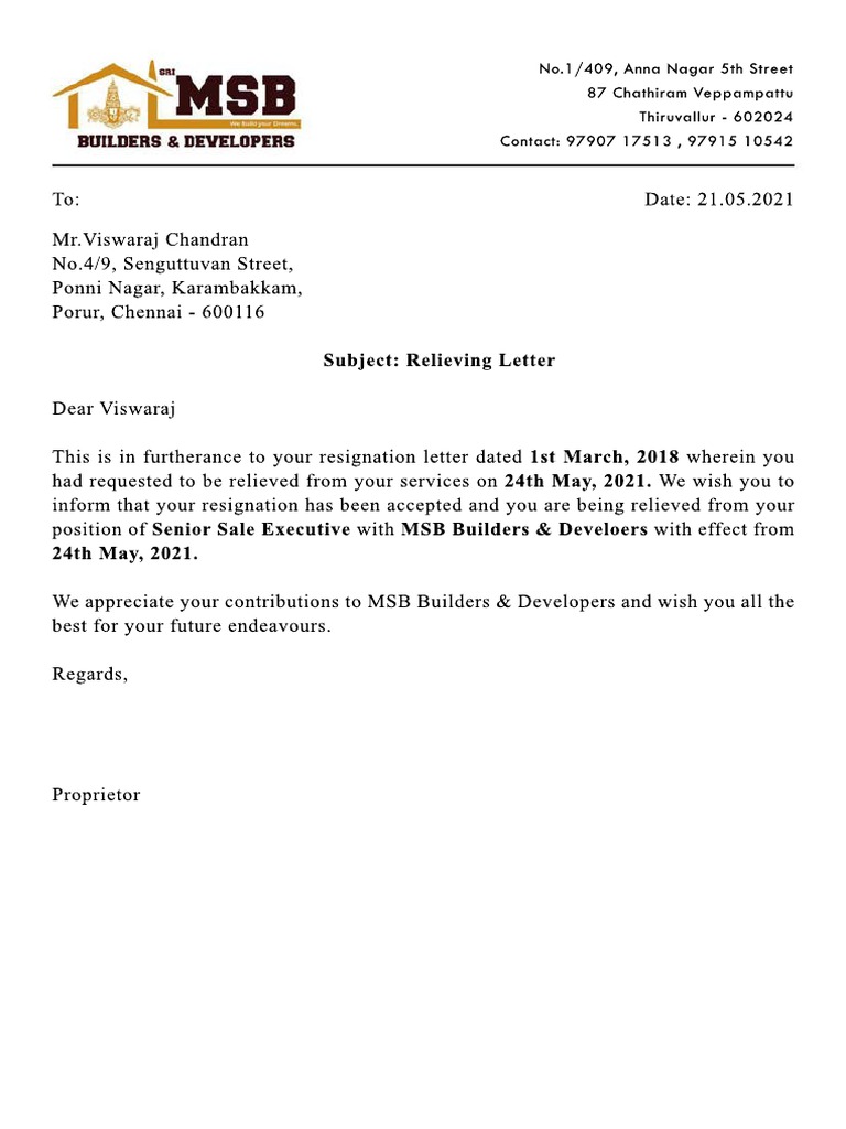 Relieving Letter | PDF