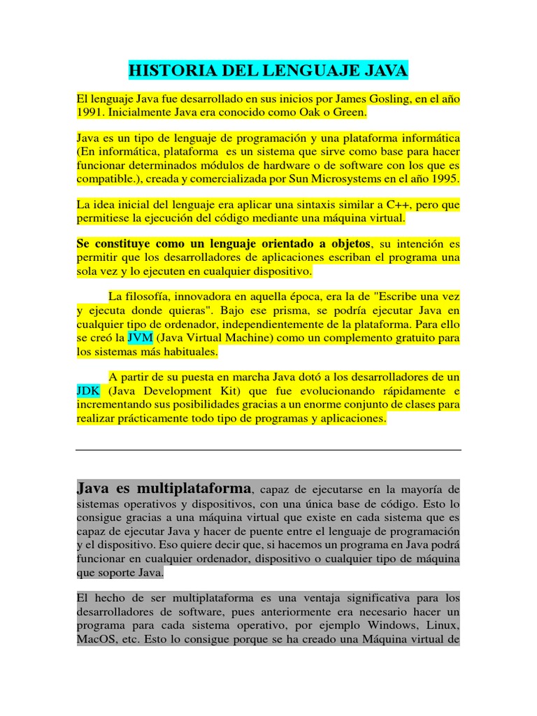 Historia Del Lenguaje Java | PDF | máquina virtual de Java | Java (lenguaje de programación)