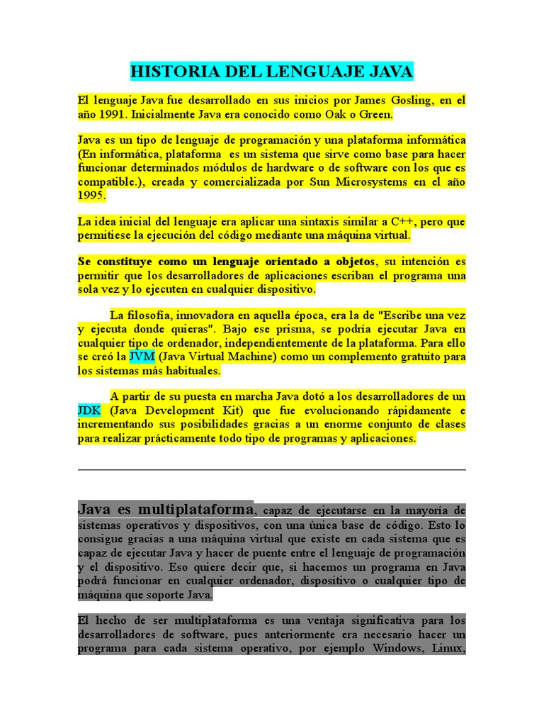 Historia Del Lenguaje Java | Descargar gratis PDF | máquina virtual de ...