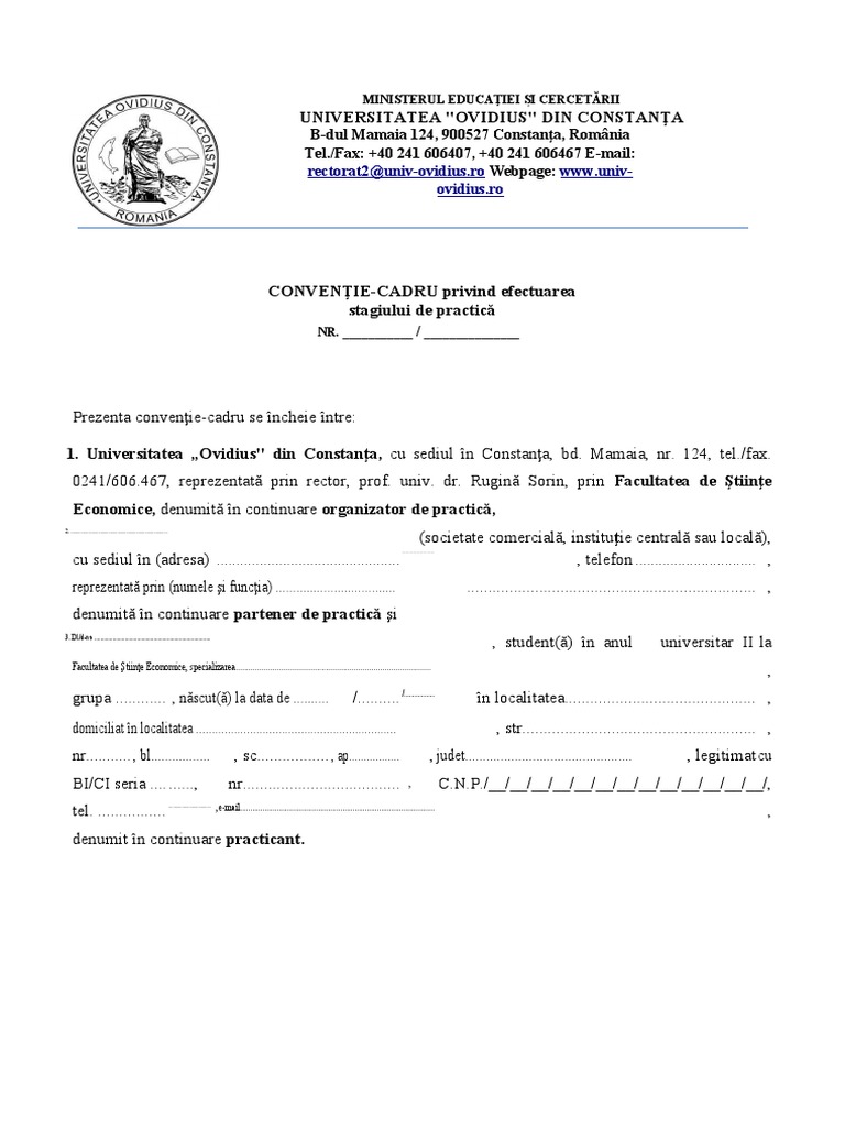 Conventie de Practica Iunie 2019-2020 | PDF