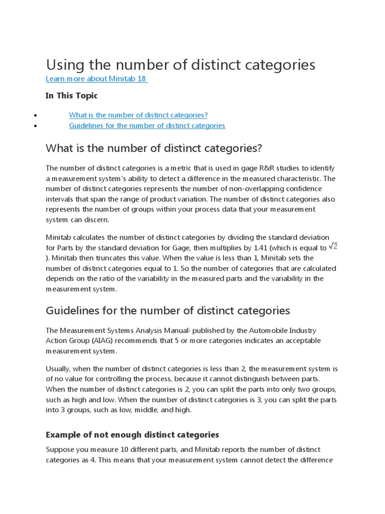Using The Number of Distinct Categories | PDF | Metrology | Statistics