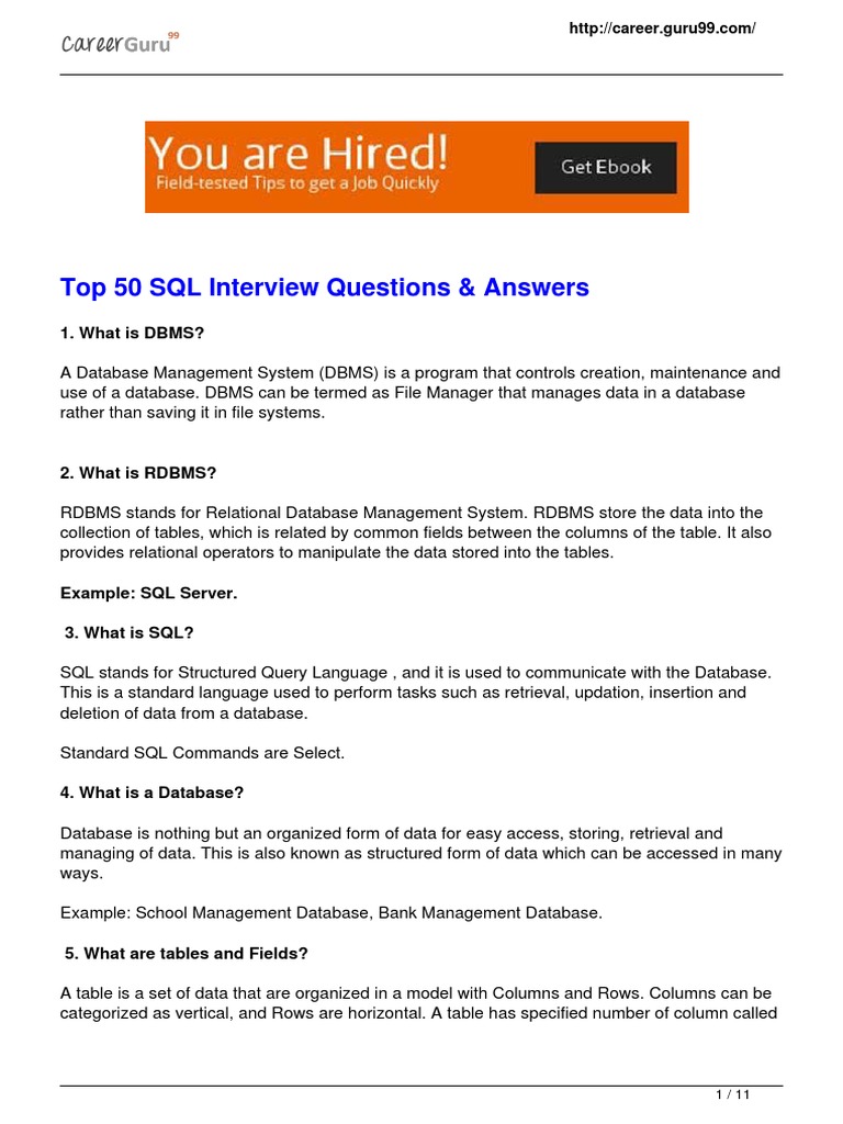 Top SQL Interview Questions & Answers | PDF | Relational Database | Database Index