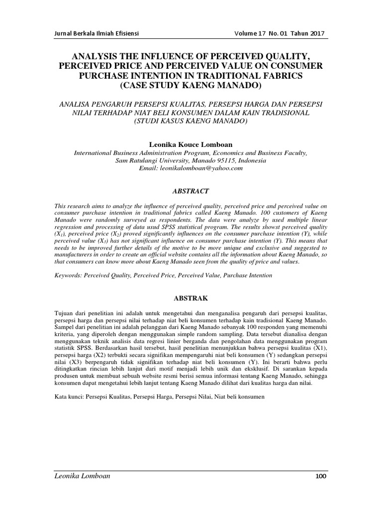 Analysis The Influence of Perceived Quality, Perceived Price | PDF