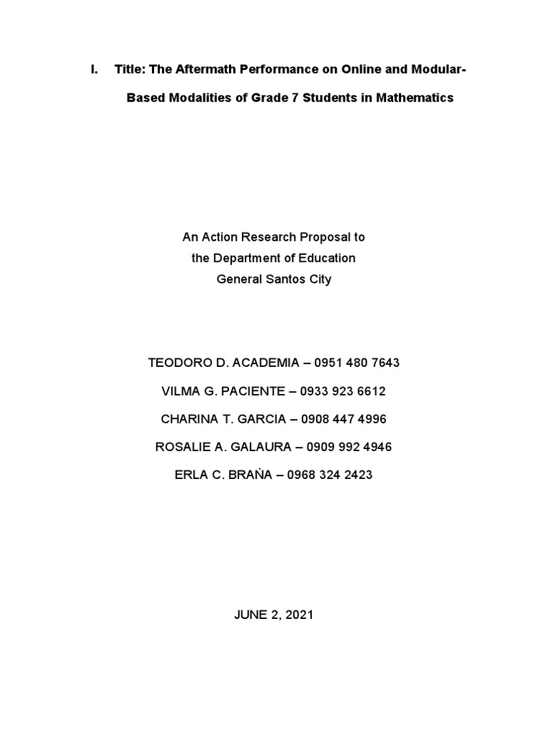 Action Research Proposal 1 2 | PDF | Survey Methodology | Analysis Of ...