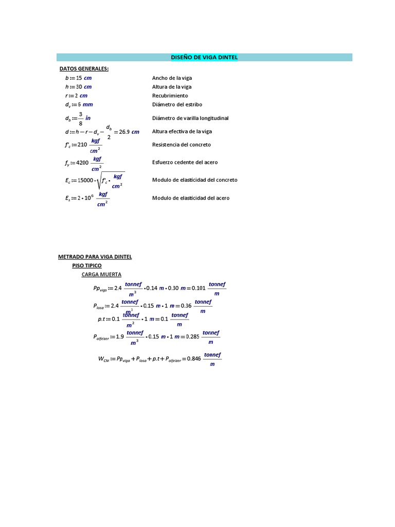Datos Generales:: Diseño de Viga Dintel | PDF