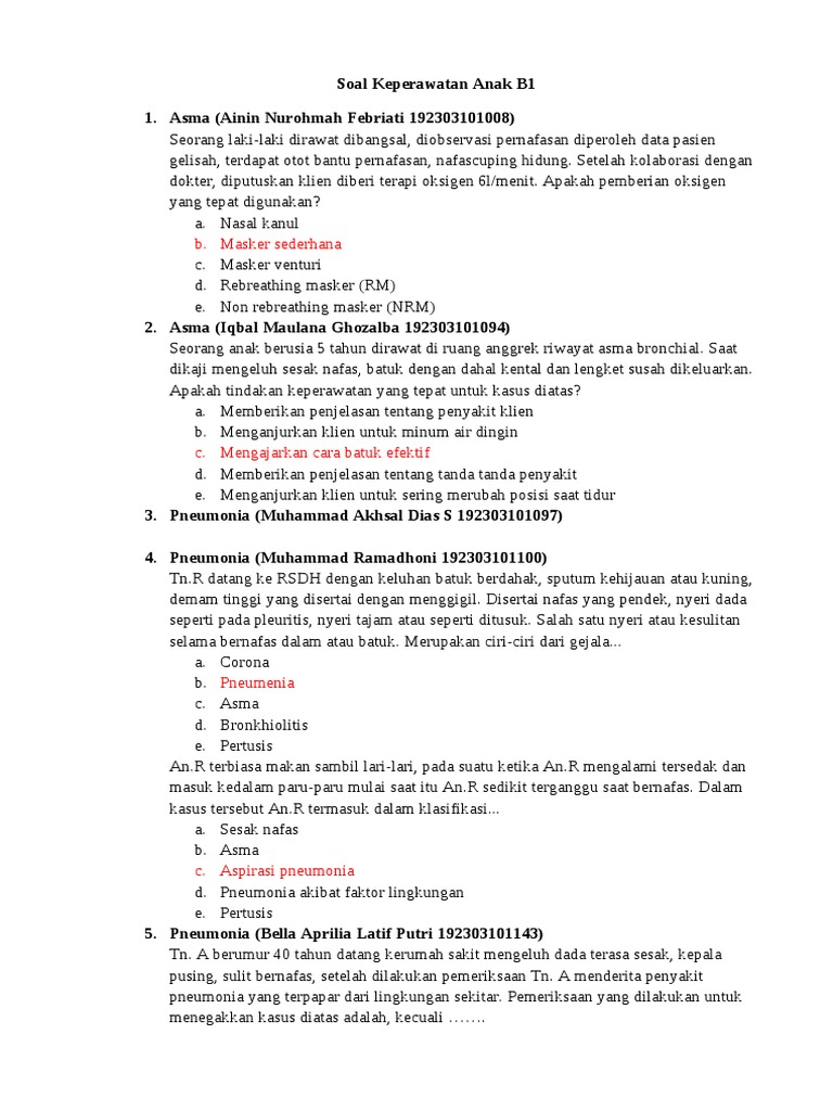 Soal Keperawatan Anak B1-Digabungkan | PDF