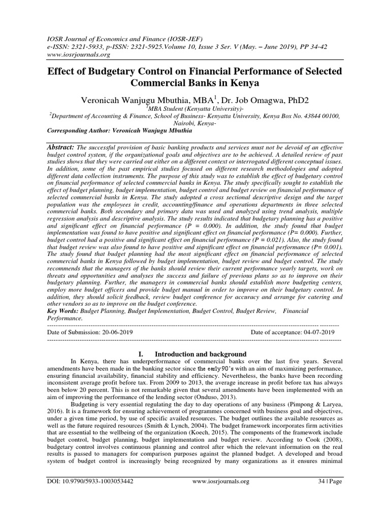 Effect of Budgetary Control and Financial Performance .... | Download Free PDF | Errors And ...