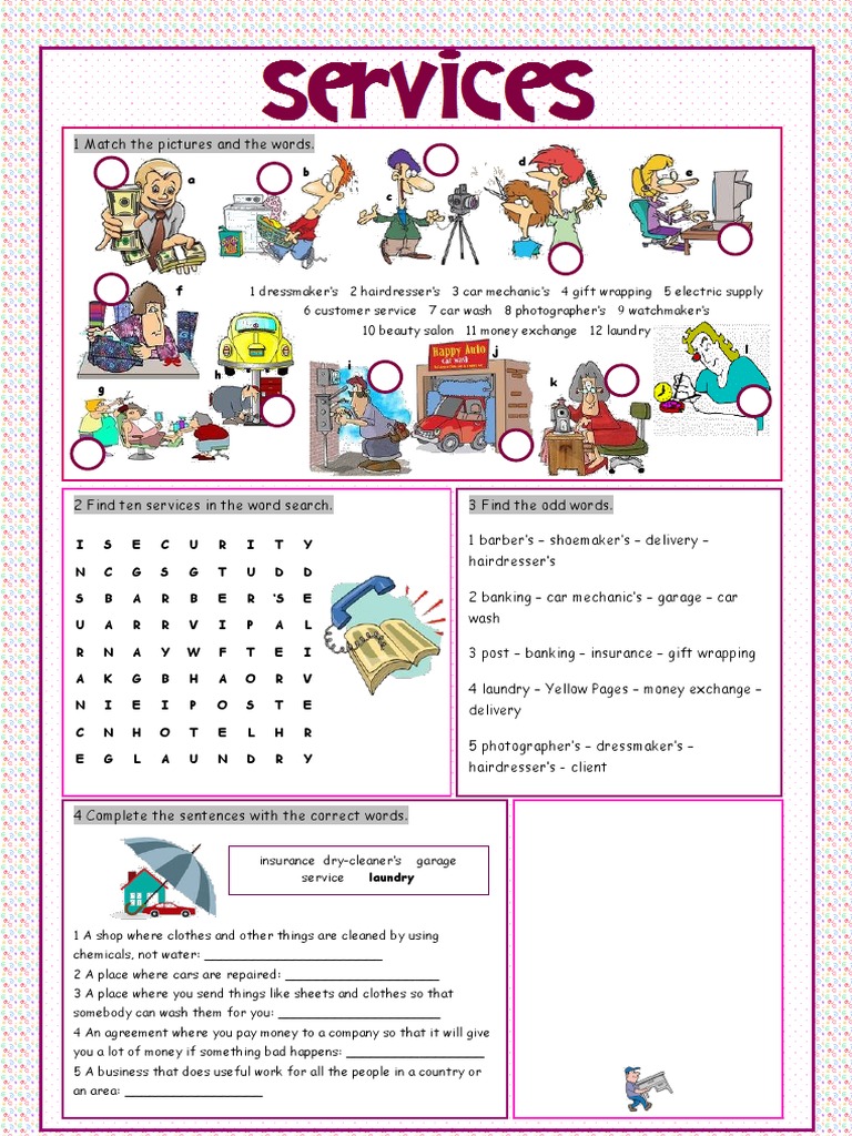 Vocabulary Activities for Service Jobs | PDF | Business