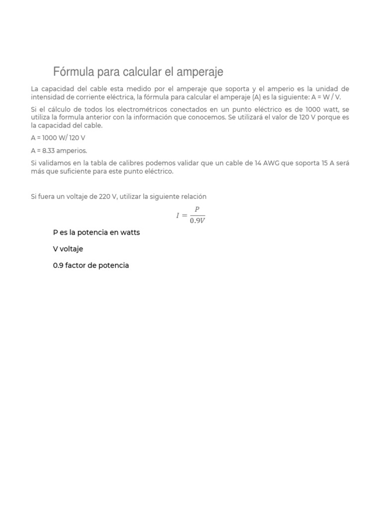 Fórmula para Calcular El Amperaje | PDF