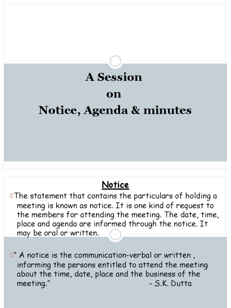 Notice, Agenda and Minutes of Meeting | PDF | Agenda (Meeting) | Government