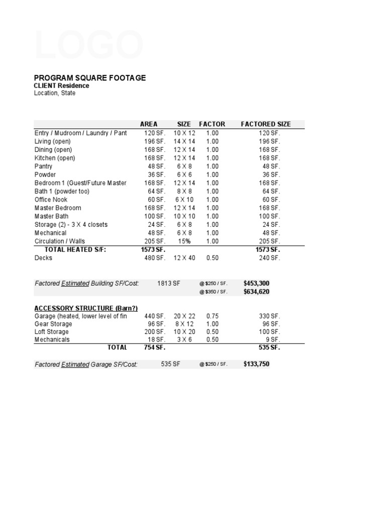 Program - Worksheet - Template | PDF | Basement | Garage (Residential)