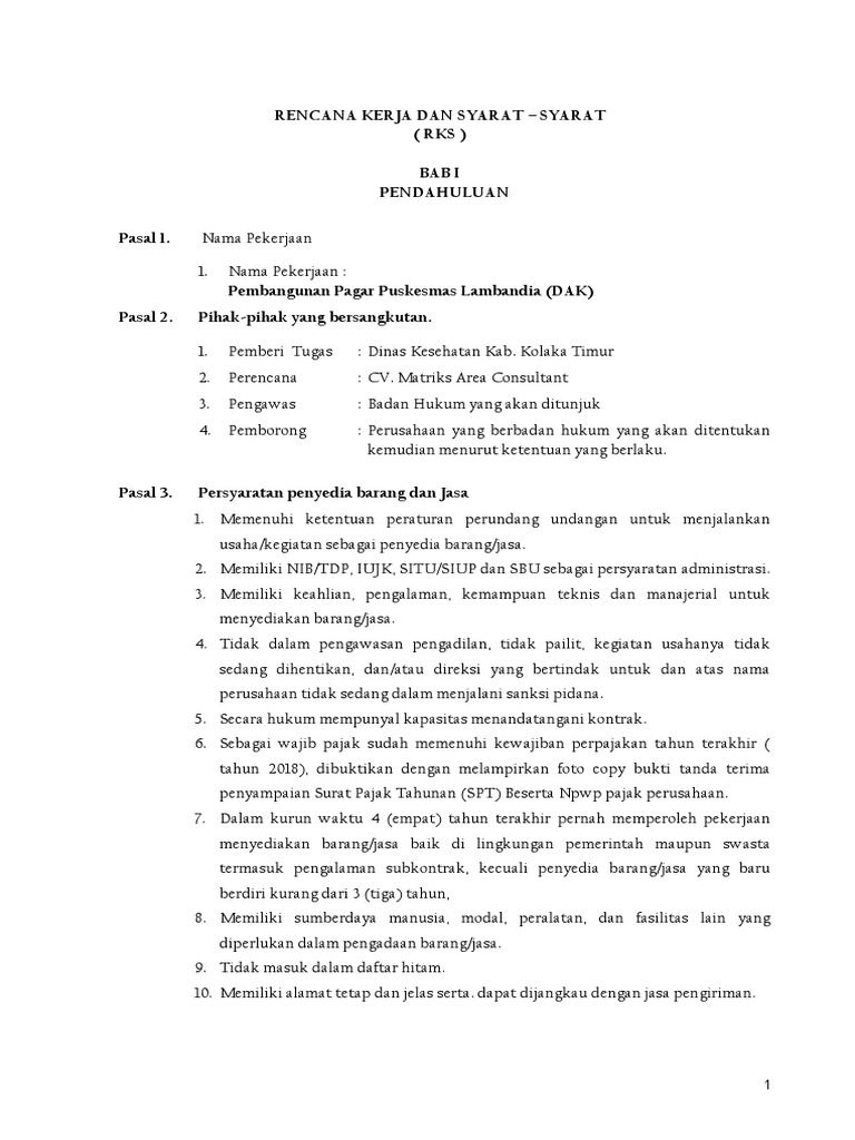 RKS Pagar Puskesmas Lambandia | PDF