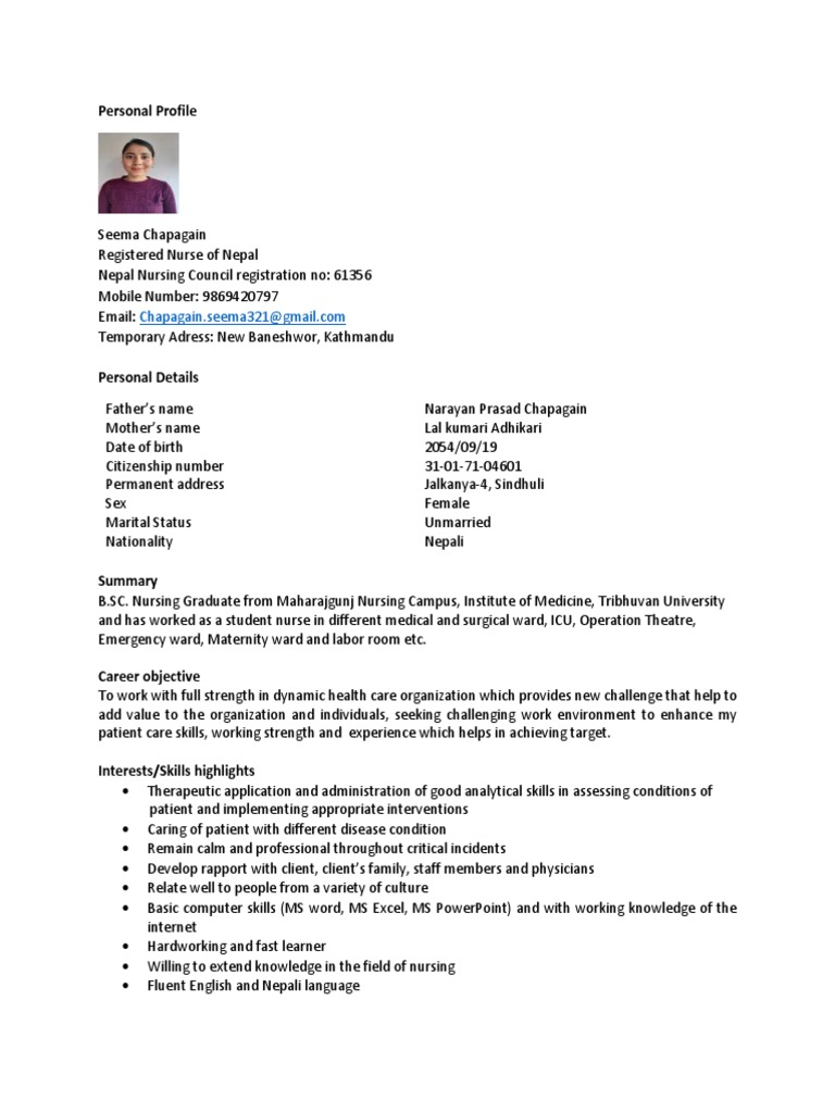 Personal Profile | PDF | Nursing | Health Care