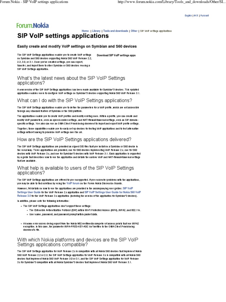 Configure VoIP on Nokia Devices | PDF | Session Initiation Protocol ...