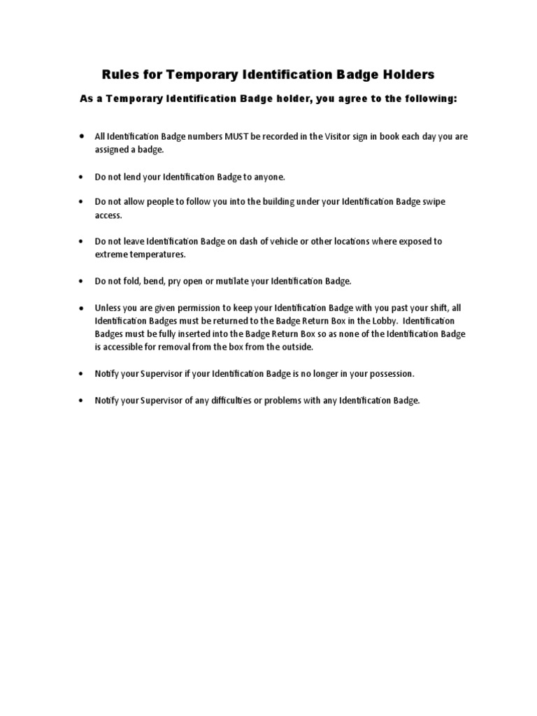 Guidelines for Temporary Badge Holders | PDF
