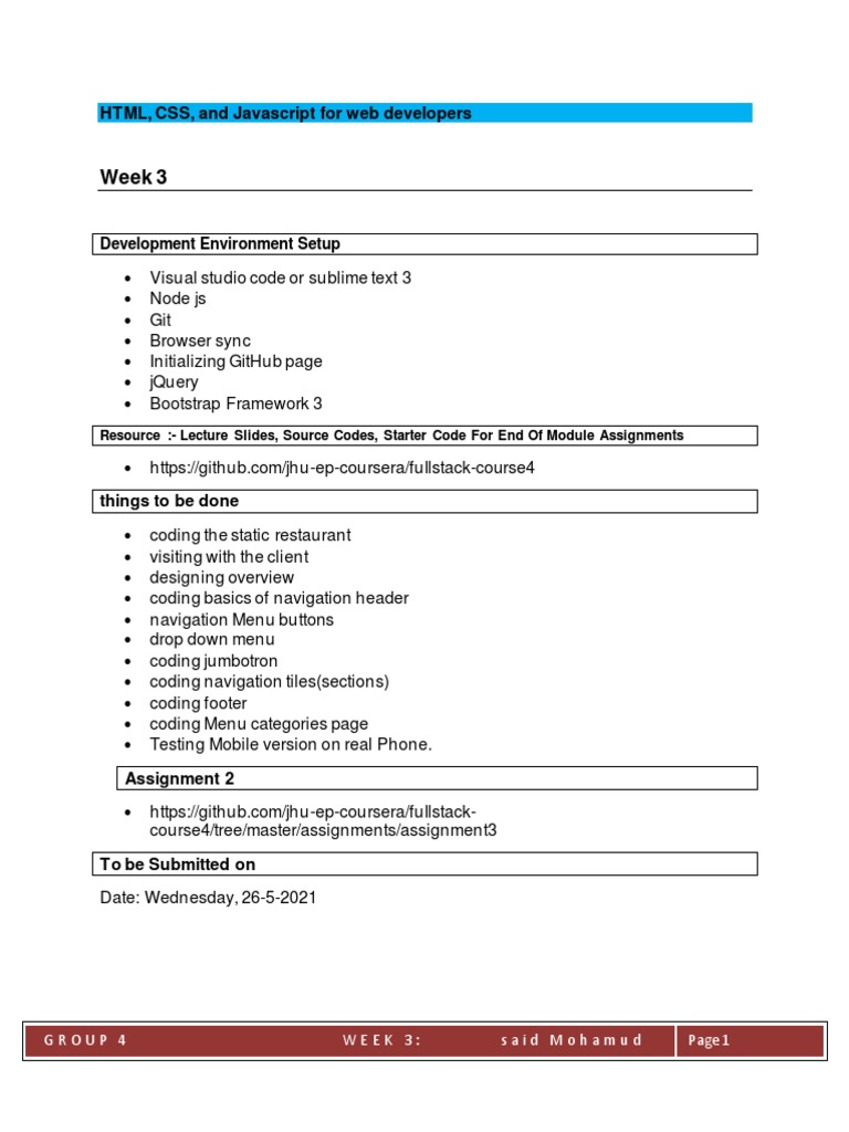 Week 3: HTML, CSS, and Javascript For Web Developers | PDF