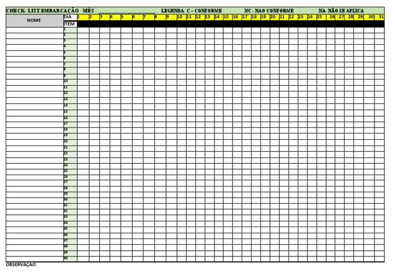 Tabela - Check List Embarcação | PDF