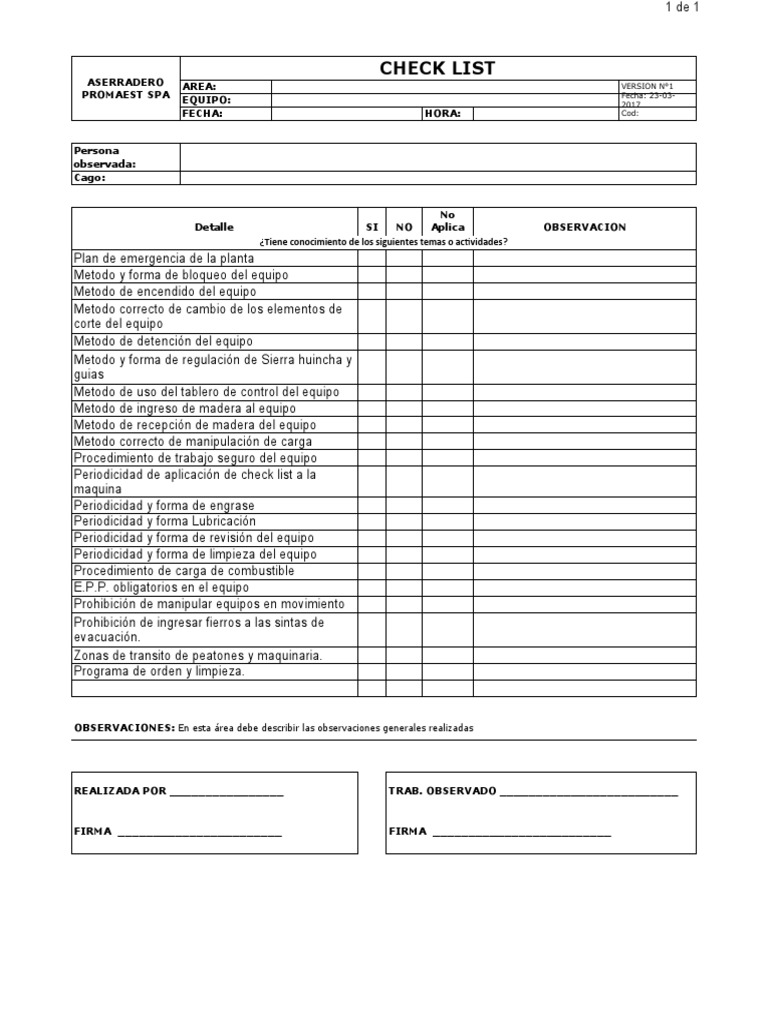 Check List Cargo | PDF